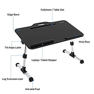 Laptop Desk Bed Tray Table, Height & Angle Adjustable Sit and Stand Desk, Right & Left Handed Design Portable Laptop Table with Handle,Foldable Bed Desk for Laptop and Writing in Sofa Couch