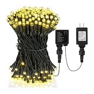 SQUOTI LED Christmas String Lights, 29V 105FT/30M 300 LED Fairy Lights with Remote for Home Decoration, Warm White, Dark Green Wire, UL Listed