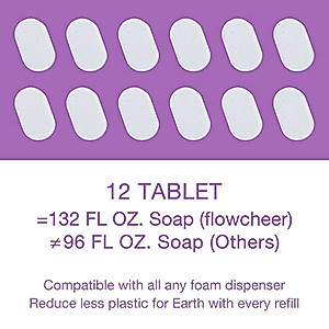 flowcheer Foaming Hand Soap Tablet Refills-12 pack Hand Wash Tablets-Make 132 FL OZ of Liquid-Lavender Fragrance Soap Refills Tablets for Using With Foaming Dispenser(Not Included) Only