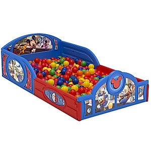 Delta Children Disney Mickey Mouse Plastic Sleep and Play Toddler Bed with Attached Guardrails