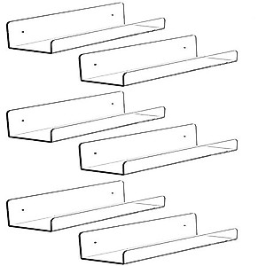 CY craft 6 PCS Acrylic Invisible Floating Bookshelf for Kids Room,15 inch Modern Picture Ledge Display Toy Storage Wall Shelf 5MM Thick U Shelves Storage Rack