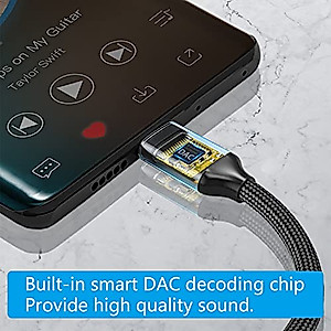 Short USB C to 3.5mm Headphone Jack Adapter,12cm/4.7in Type C Digital Audio Jack Converter DAC Chip Braided Cable Aux Earbuds Adapter,for Smart Phone and Tablets etc no 3.5mm Audio Jack output(2Pcs)