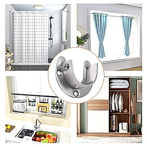 Seimneire 2pcs Heavy Duty Stainless Steel Rod Socket, Wardrobe Bracket Flange Rod Holder Closet Rod End Supports Fit 1-1/3" Diameter, U Shaped - Silver