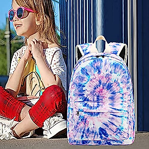 CAMTOP Backpack for Girls Kids School Backpack with Lunch Box Preschool Kindergarten BookBag Set (Tie-Dye blue purple)