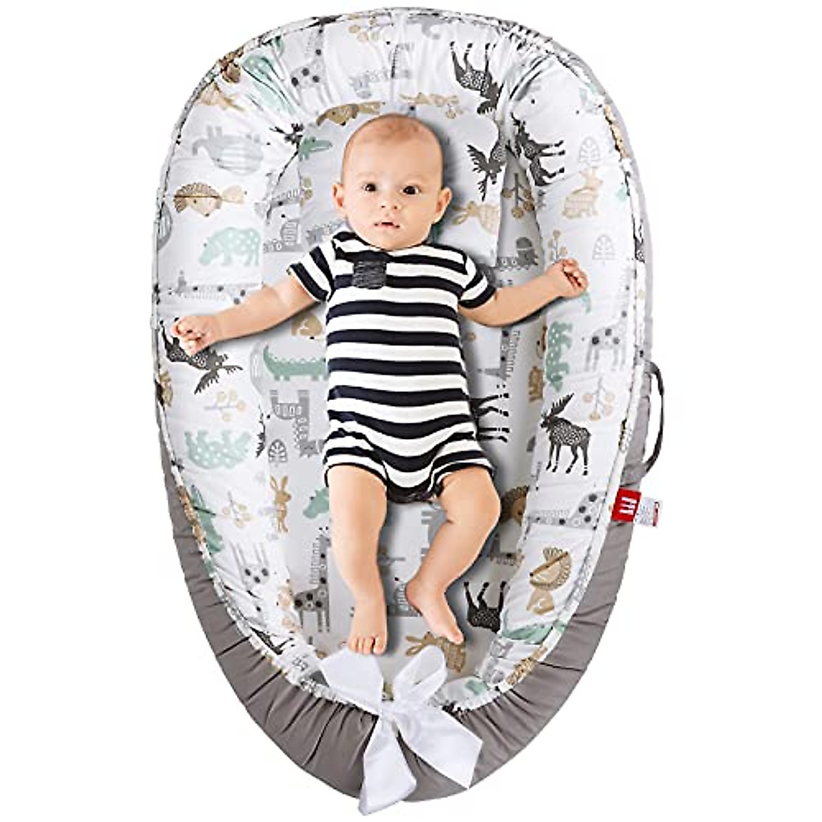 Go2bedroom Baby Lounger Cover Baby Nest Cover for Newborn Baby Co Sleeping Sleeper Breathable Baby Bed Cover for Traveling Infant Portable Crib Bassinet Thicken Ultra Soft Baby Nest (AA-Animals)