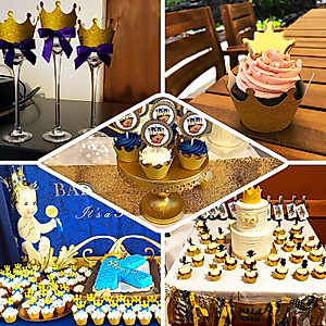 TABLECLOTHSFACTORY 25 Pack | Gold Glitter Crown Paper Cupcake Wrappers, Muffin Paper Cup Liners