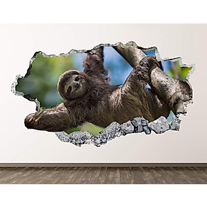 Sloth Wall Decal Art Decor 3D Smashed Kids Animal Sticker Mural Nursery Boys Gift BL010 (22"W x 14"H)