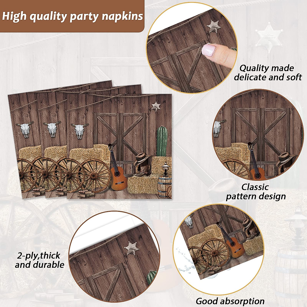 Tevxj 96PCS Western Tableware Set Cowboy Paper Plates Cowboy Themed Party Plates Napkins Forks for Baby Shower Birthday Party Decorations Supplies 24 Guests