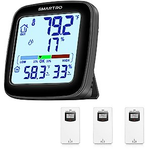 SMARTRO SC92 Professional Indoor Outdoor Thermometer Wireless with 3 Sensors Digital Hygrometer Room Humidity Gauge Temperature and Humidity Meter & Pro Accuracy Calibration