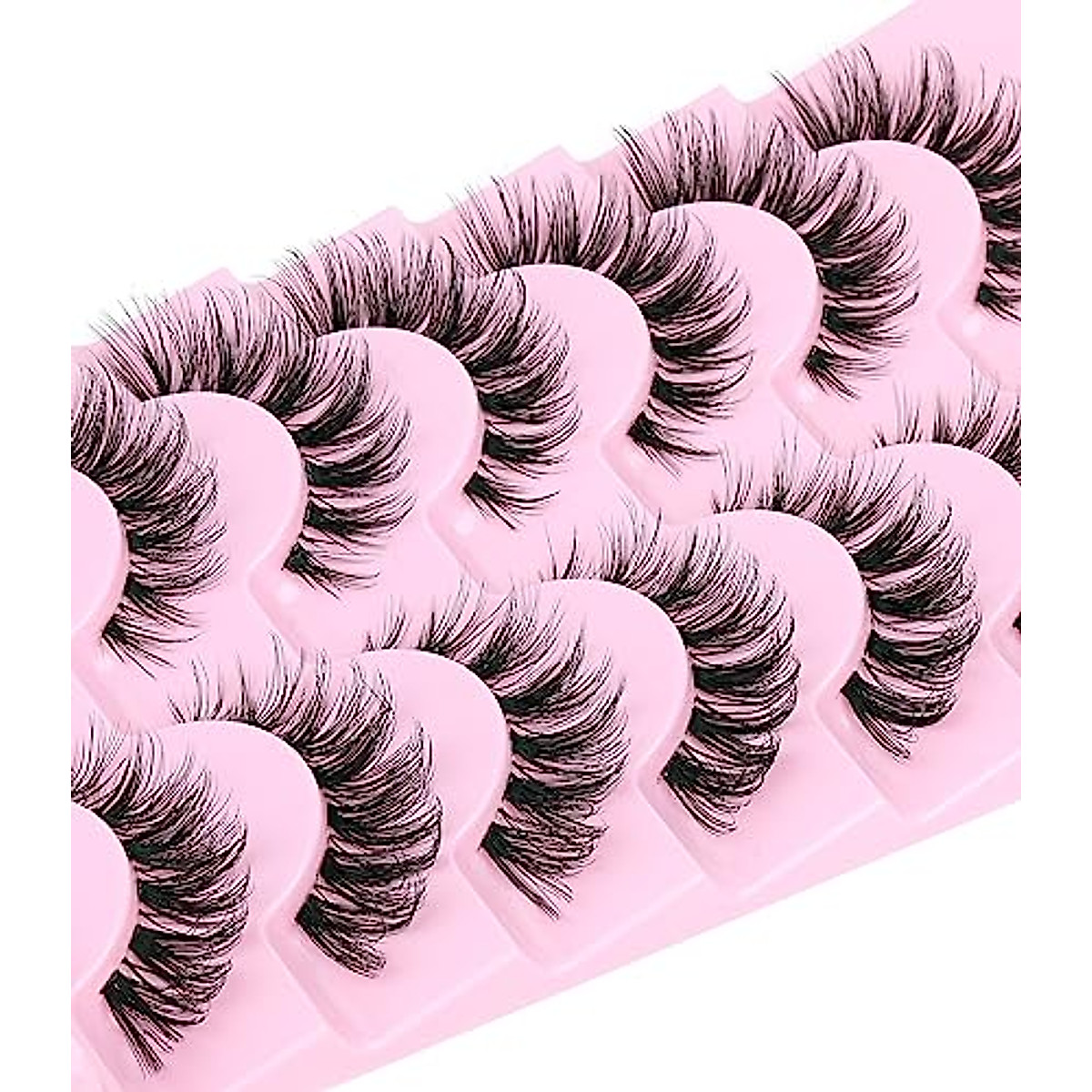 False Lashes Clear Band Eyelashes Natural Cat Eye Lashes Wispy Fake Eyelashes 16mm Fluffy Mink Lashes Pack 7 Pairs by Yawamica