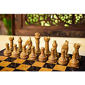 Original Handmade Marble Chess Set by RADICALn - 15" Black and Golden Hand Crafted Full Chess Board Game Sets Premium Quality