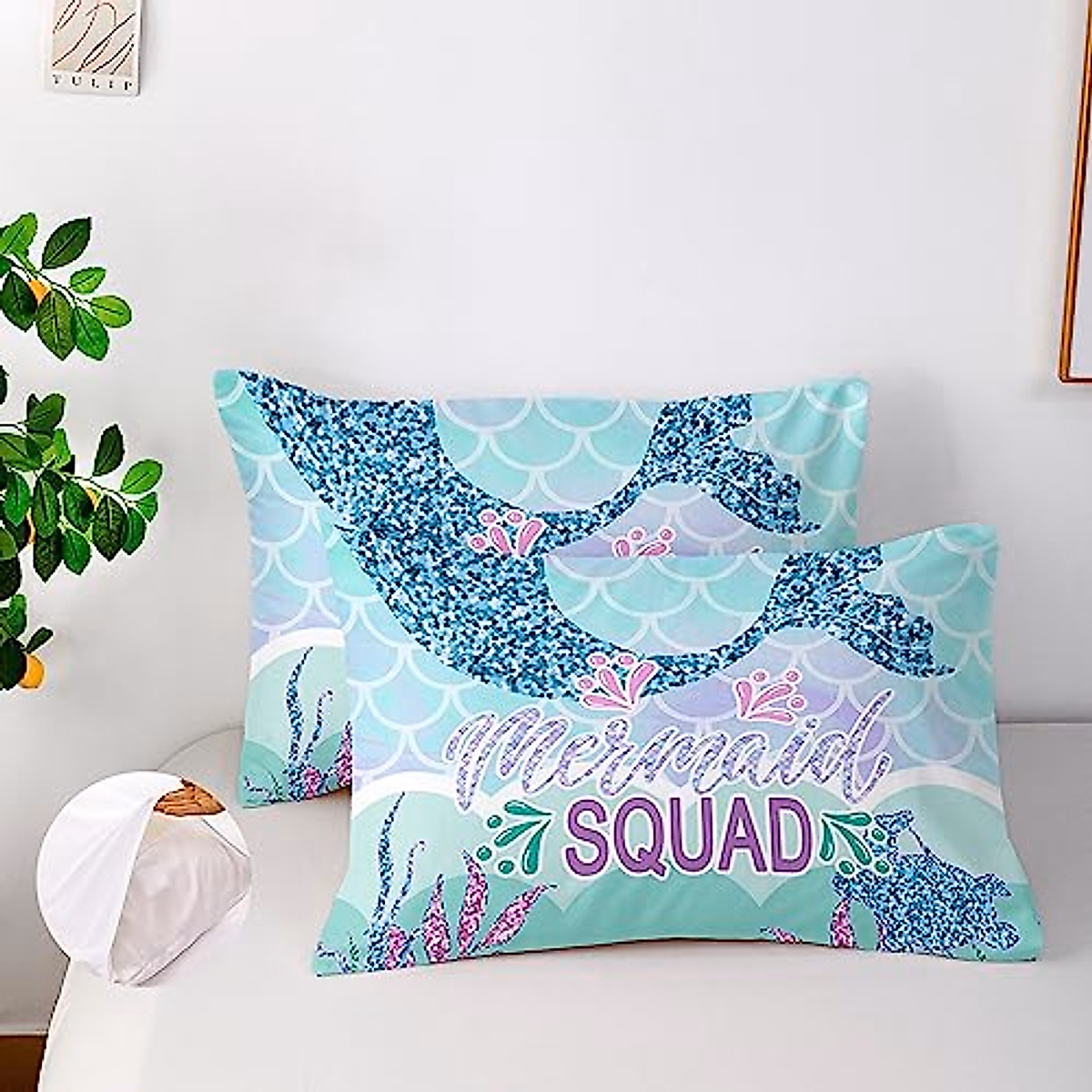 KTAbedding Mermaid Tail Comforter Sets Twin size Bedding Sets for Girls Teens Kids Teal,Easy Care,Cozy Lightweight,1 Comforter&2 Pillowcases Bed-in-a-Bag 3 pieces