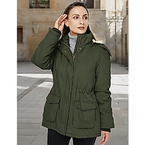 WenVen Women's Warm Fleece Lined Jacket Cotton Hooded Coat (Army Green, L)