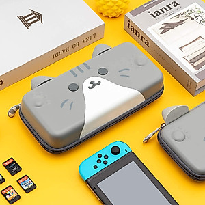 GeekShare Cat Ears Carry Case Compatible with Nintendo Switch/Switch OLED - Portable Hardshell Slim Travel Carrying Case fit Switch Console & Game Accessories (Grey, Large)