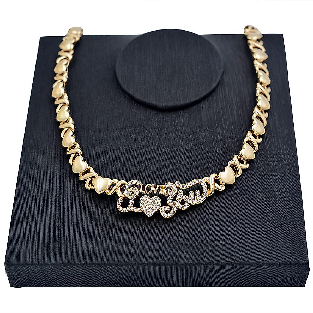 Giffor Collection 14K Gold Filled LOVE Necklaces Jewelry Set For Bridesmaid Wedding Jewelry Women Earrings Bracelet Rings Gifts 4PCS/Pack