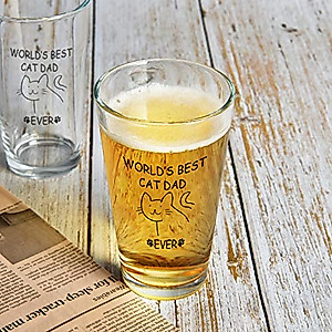 World's Best Cat Dad Ever Beer Glass, Novelty Gifts Idea for Dad Father Cat Dad Friends Men Cat Lover Pet Owner, Cat Lover Gift for Father’s Day Birthday Christmas, Funny 15Oz Drinking Beer Glass