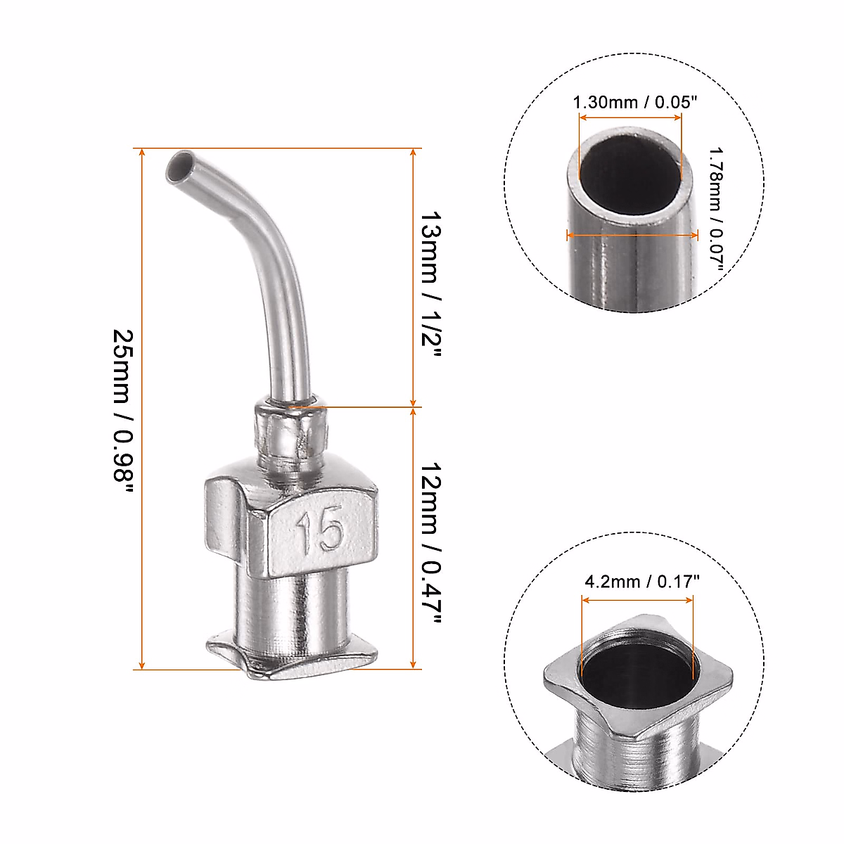 HARFINGTON 12pcs Dispensing Needles, 15 Gauge 1/2" Stainless Steel Blunt Tip 45 Degrees Bent Dispensing Needles with Luer Lock Connector for Ink Cartridges,Glue,Syringes,Woodworking