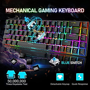 SELORSS T8 Pro 60% Wired Mechanical Gaming Keyboard,18 Chroma RGB Backlight,Compact 68 Full Anti-ghosting Keys,Replaceable USB C Cable&DIY keycaps,Tactile Switch for Gamer/Typist/PC/Win/Mac(Blue)