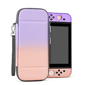 TNP Carrying Case For Nintendo Switch - Easy Carry Switch OLED Travel Case With Removable Wristlet Strap, Slim Case for Nintendo Switch with 10 Game Card Storage & 4x Thumb Grip Caps, Pink Purple