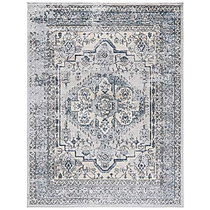 SAFAVIEH Oregon Collection 8' x 10' Light Blue/Ivory ORE877M Oriental Distressed Non-Shedding Living Room Bedroom Dining Home Office Area Rug