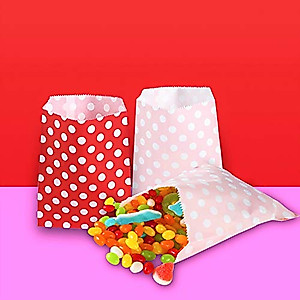 Kolewo4ever 100 pieces Valentines Treat Bags Buffet Paper Bags Party Favor Goody Bags Gift Bags Red Pink Striped Dot Candy Bags for Valentines Wedding parties