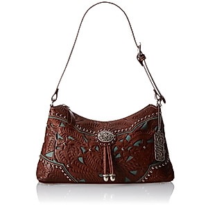 American West Lady Lace Zip-Top Shoulder Bag,Antique Brown/Turquoise,One Size