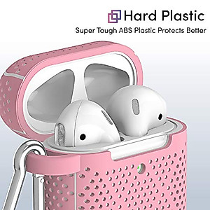 TALK WORKS AirPods Case Cover with Keychain - Protective Hard Silicone Skin for AirPods Keychain Case Clip Carabiner Wireless Charging Compatible with Apple Air Pod Carrying Case Series 1 & 2 - Pink