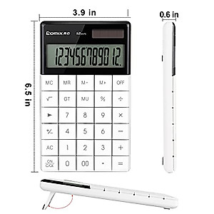 Comix Desktop Calculator with Large LCD Display and Big Button, 12 Digits Baisc Calculator, Battery Solar Dual Powered, for Office Home School C-1371 (White)
