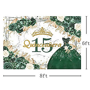 MEHOFOND Boho Floral Quinceanera 15th Birthday Backdrop for Girls Green Rose Pampas Grass Mis Quince Anos 15th Birthday Party Decorations Photography Background Gold Glitter Crown Photo Banner 8x6ft