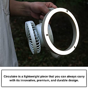 SPICE OF LIFE Circulaire Camping Fan with LED Ring Light - Khaki - 4000 mAh Battery, USB Rechargeable, Magnetic Remote, Auto Timer, Hanging Tent Hook, Removable and Washable Fan Cover