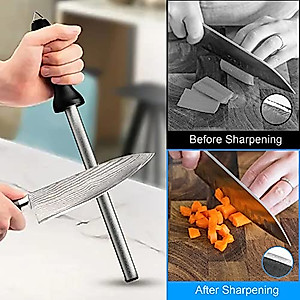 ARCCI Diamond Knife Sharpening Steel Rod 12 Inch, Professional Kitchen Diamond Knife Blade Sharpener Rod Stick, Knife Honer Steel for Honing Knife Blades, Chef Knives and Shears
