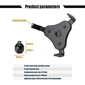 Crynod Pack-1 Car 3 Jaw Wrench, Steel Oil Filter Removal Tool, Automotive Maintenance Tools, 2"-4.2" Adjustable Wrench, Universal for Most Cars, Motorcycles (Black)