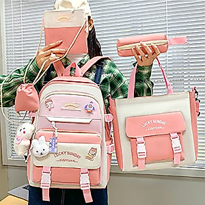 Nature Porter Kawaii Backpack 5Pcs Set with Kawaii Pendants and Pins Accessories Aesthetic Backpack Cute Laptop Backpack Travel Bag