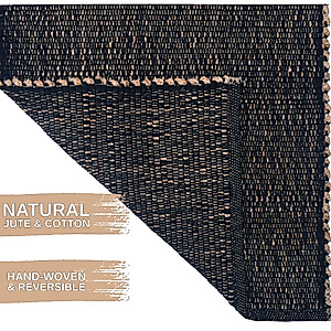 Black 2X3 Jute Rug Braided Rug - Earthy Farmhouse Solid Rug - Nautical Area Rug for Entryway or Kitchen, 2' x 3'