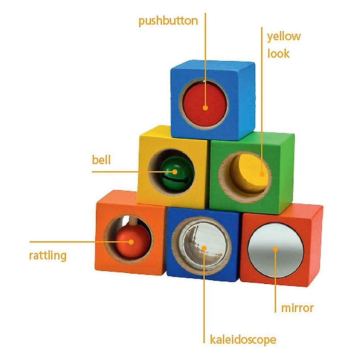 HABA Discovery Wooden Blocks - 6 Colorful Cube Building Blocks with Unique Effects for Ages 1 and Up (Made in Germany)