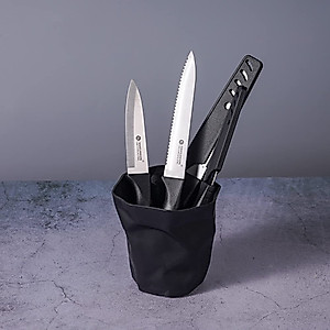 VSL VANSLENSON Multipurpose Kitchen Knife set 4 inch Paring Knife with Cover, Steak Knife, 5 inch Utility Knife, 5 inch Serrated Blade Knife Black Handle (Set of 4 mixed combo)