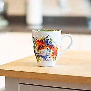 DEMDACO Fox Watercolor Green On White 12 Ounce Glossy Stoneware Mug With Handle