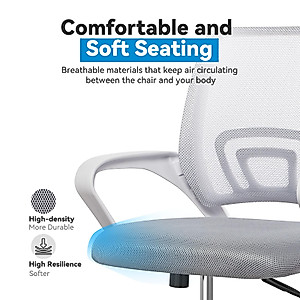 Nazhura Mesh Office Desk Chair with Adjustable Height and Swivel, Mid-Back with Armrests and Lumber Support(Mid-Height, Grey)