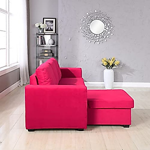 Legend Vansen Bed Velvet Storage Reversible Convertible Sectional Sleeper Sofa, Red