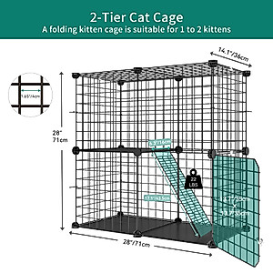 YITAHOME Indoor Cat Cage 2 Tier Kitten Cage House Outdoor Cat Enclosure Ferret Cage DIY Pet Playpen Detachable Metal Kennel for Small Animal, Kitty, Bunny, rv Travel, Camping