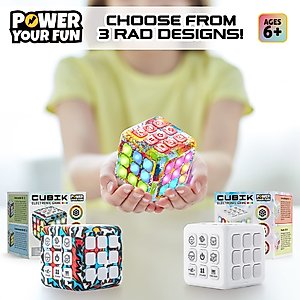 Power Your Fun Cubik LED Flashing Cube Memory Game - Electronic Handheld Game, 5 Brain Memory Games for Kids STEM Sensory Toys Brain Game Puzzle Fidget Light Up Cube Stress Relief Fidget Toy (Tie Dye)