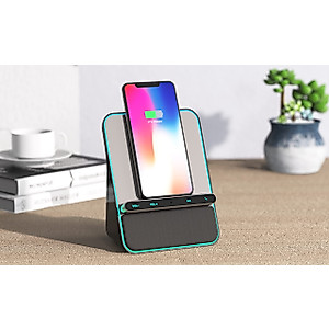 Wireless Charging Audio Dock by Azpen with Dual 8 watts Bluetooth Speakers, Upgraded Microphone for Handsfree Call, Wireless Charger for iPhone 15 14 13 12 11 and Samsung S23 S22 S21 S20