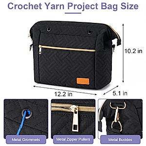 Mecozone Yarn Bag for Crochet Accessories, Knitting Bag Crochet Yarn Project Bag for Womens & Girls On the Go, Crochet Gifts for Crochet Lovers, Black