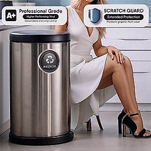 Trash and Recycle Magnets for Kitchen Cans and Recycling Bins, Dual Trash and Recycle Magnet for Garbage Cans, 2 Silver Round Magnetic Sticker, 5.5 x 5.5 Inch Home Outdoor Waste Bin