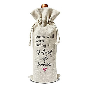 Pairs well with Maid of Honor Wine Gift Bags - Gift for Bridesmaid Proposal, Bridesmaid Duties, Bridesmaid Gift - Reusable Burlap With Drawstring Gift Bag (5.5"x 13.5")-1 Pcs/jiu017