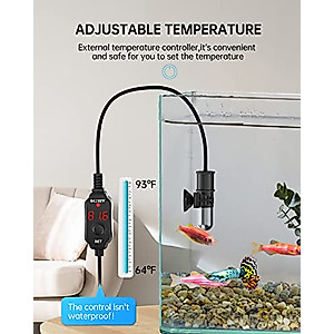 SILICAR Mini Aquarium Heater, 10W Fish Tank Heater with Built-in Thermometer, LED Display, External Temperature Controller, Submersible Turtle Tank Heater for 0.5-1 Gallon