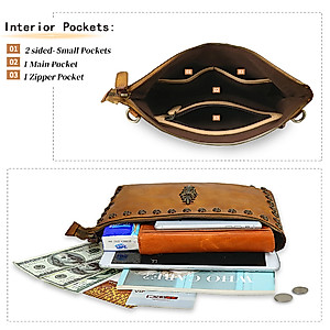 LETEULO Womens Crossbody Bag Leather Handmade Shoulder Bag Clutch Wristlet Handbags Purse (Brown L)