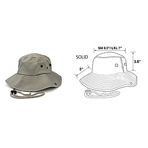 Summer Outdoor Boonie Hunting Fishing Safari Bucket Sun Hat with adjustable strap(Khaki,LXL)