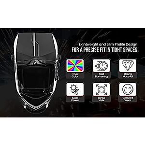 Arc Union Large Viewing Screen Welding Helmet 3.94"X3.66" - RFC Series True Color Solar Power Auto Darkening Welder Mask - Wide Shade 5/9-9/13 for TIG MIG Arc Weld Grinding Hood, Black