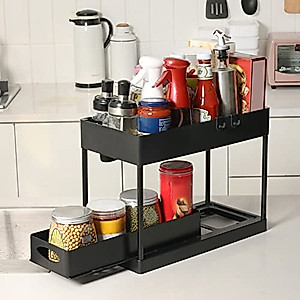 Zerodis Under Sink Organizers, Easy Assembly PP Material Large Capacity Under Sink Shelf Practical Durable for Offices (Black)